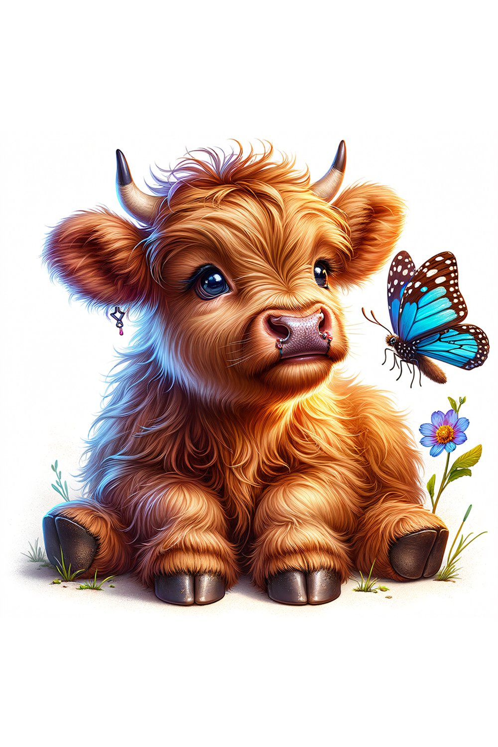 Cute Highland Cow Playing with Butterfly JPG File (3526331)