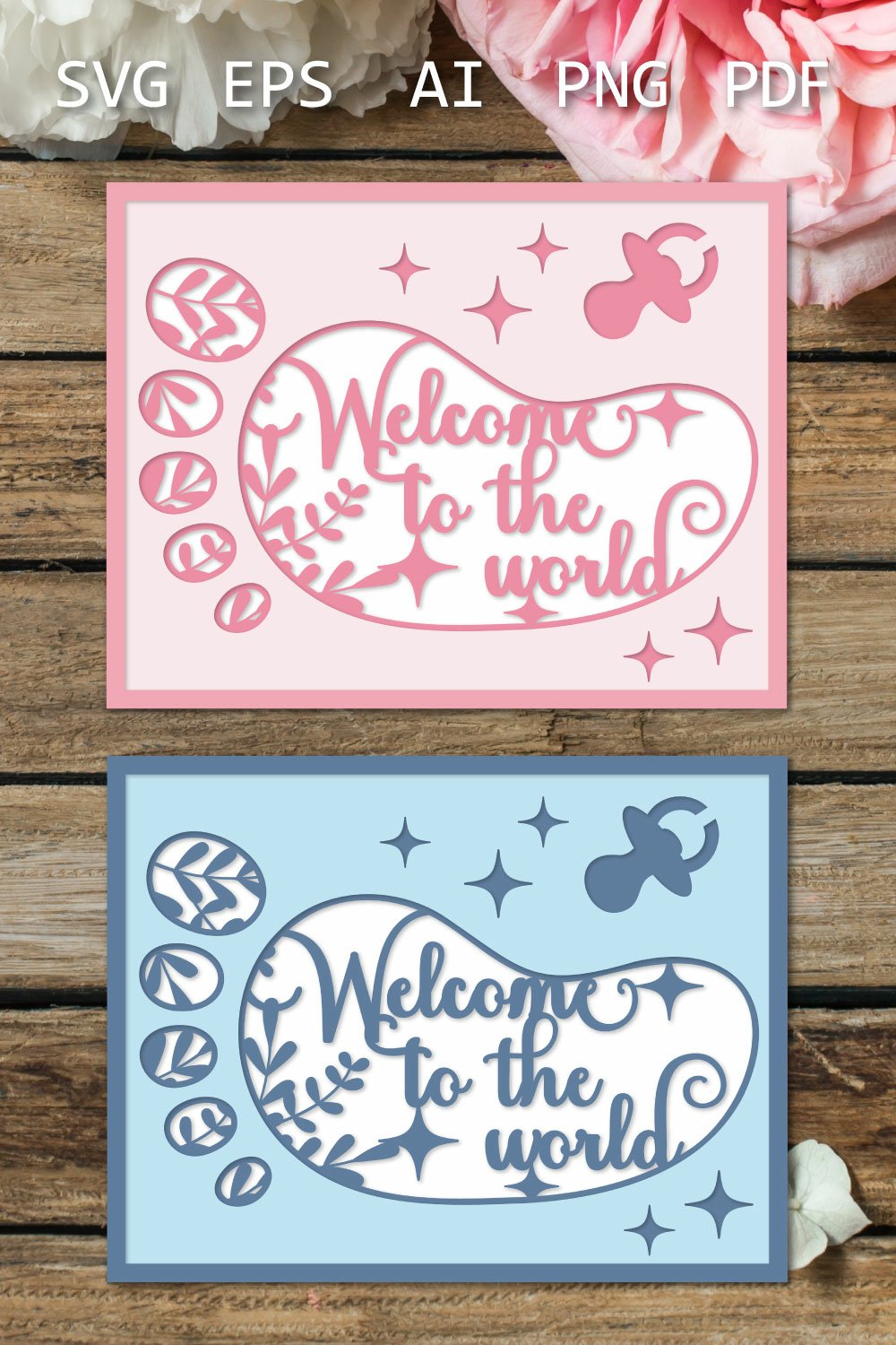Welcome to the world baby girl, baby boy, Layered papercut