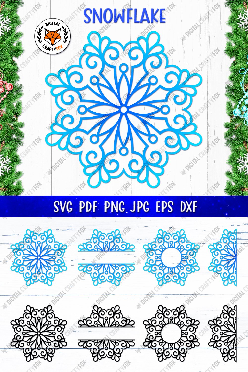 Snowflake Monogram SVG, Snowflake Silhouette Laser Cut