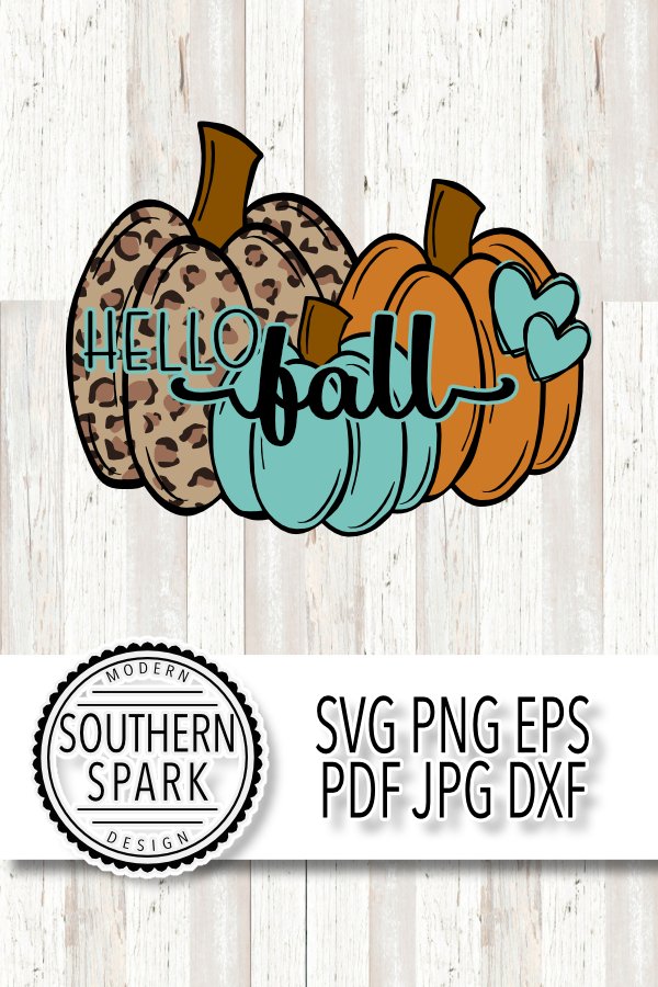 Hello Fall Three Pumpkins Autumn Leopard