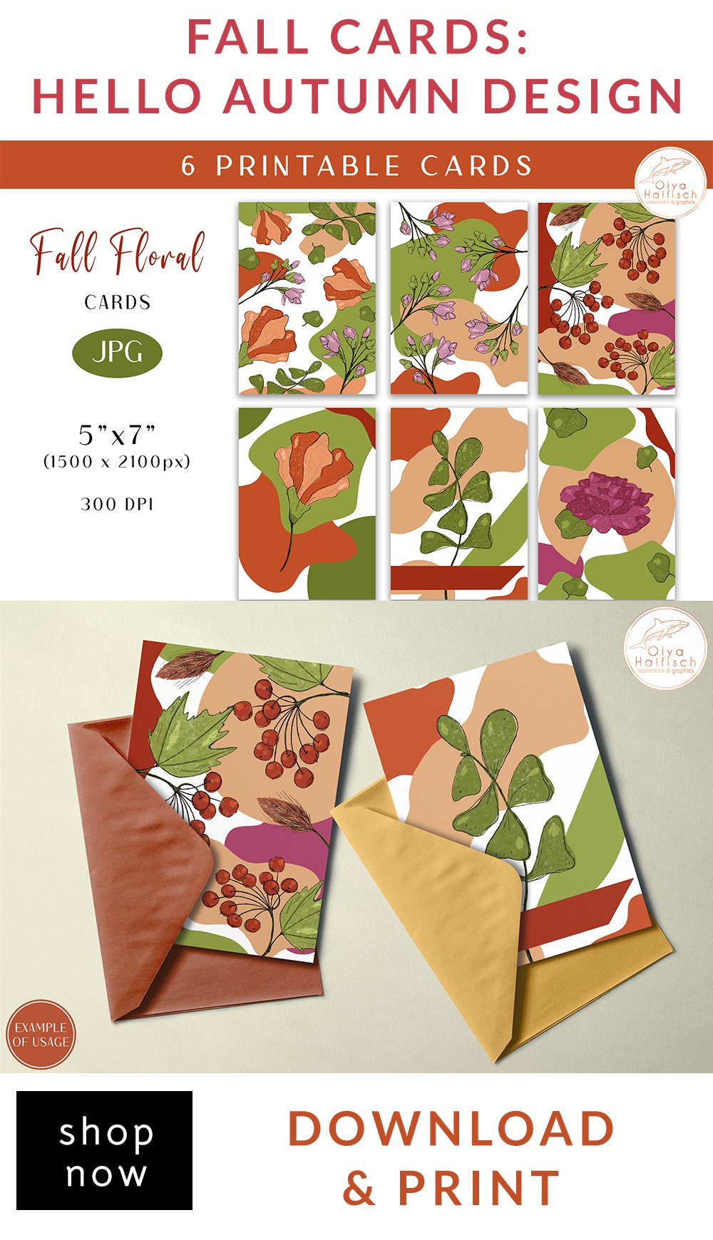 Fall Printable Cards. Trendy Autumn Flowers