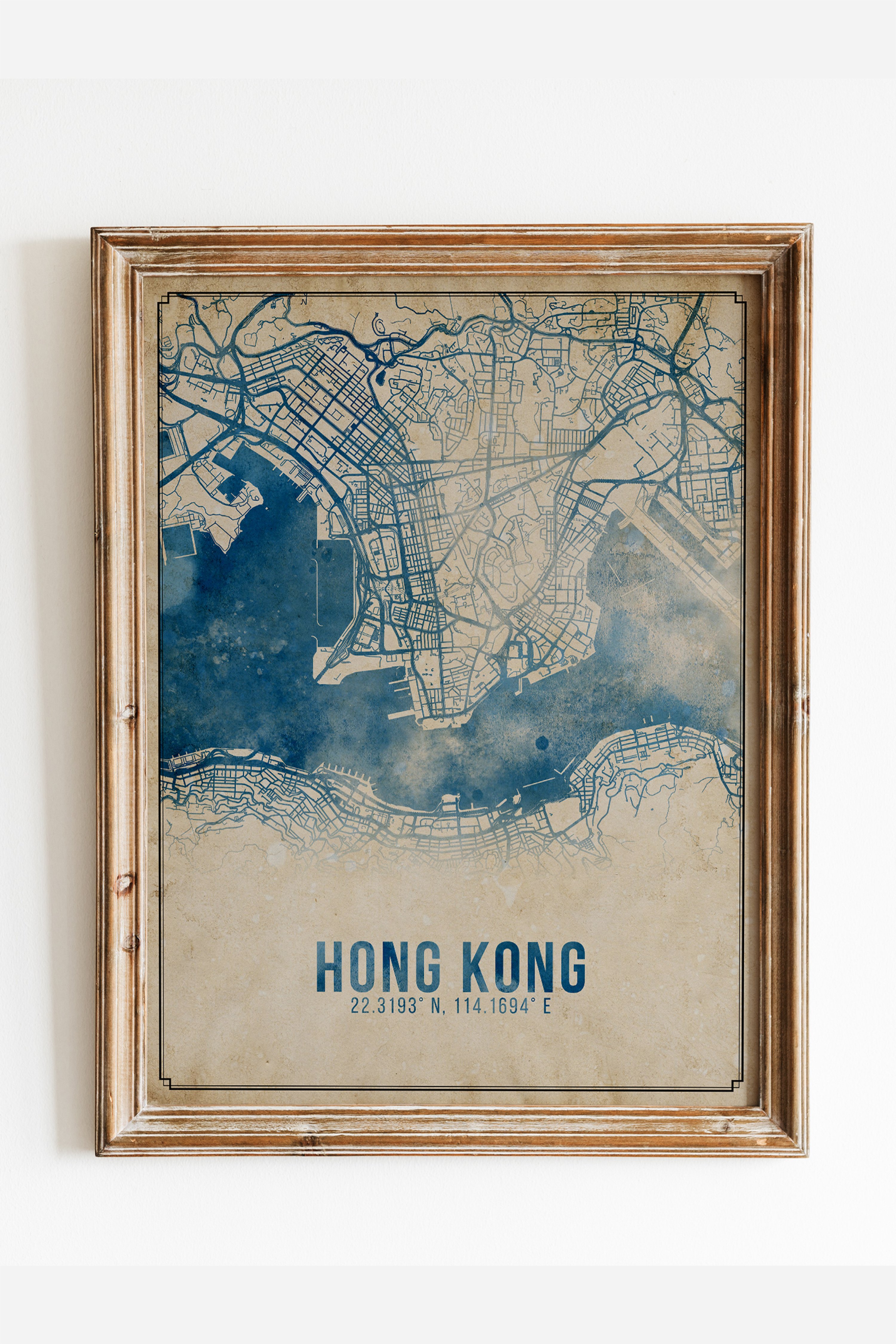 Hong Kong Antique Watercolor City Map Poster