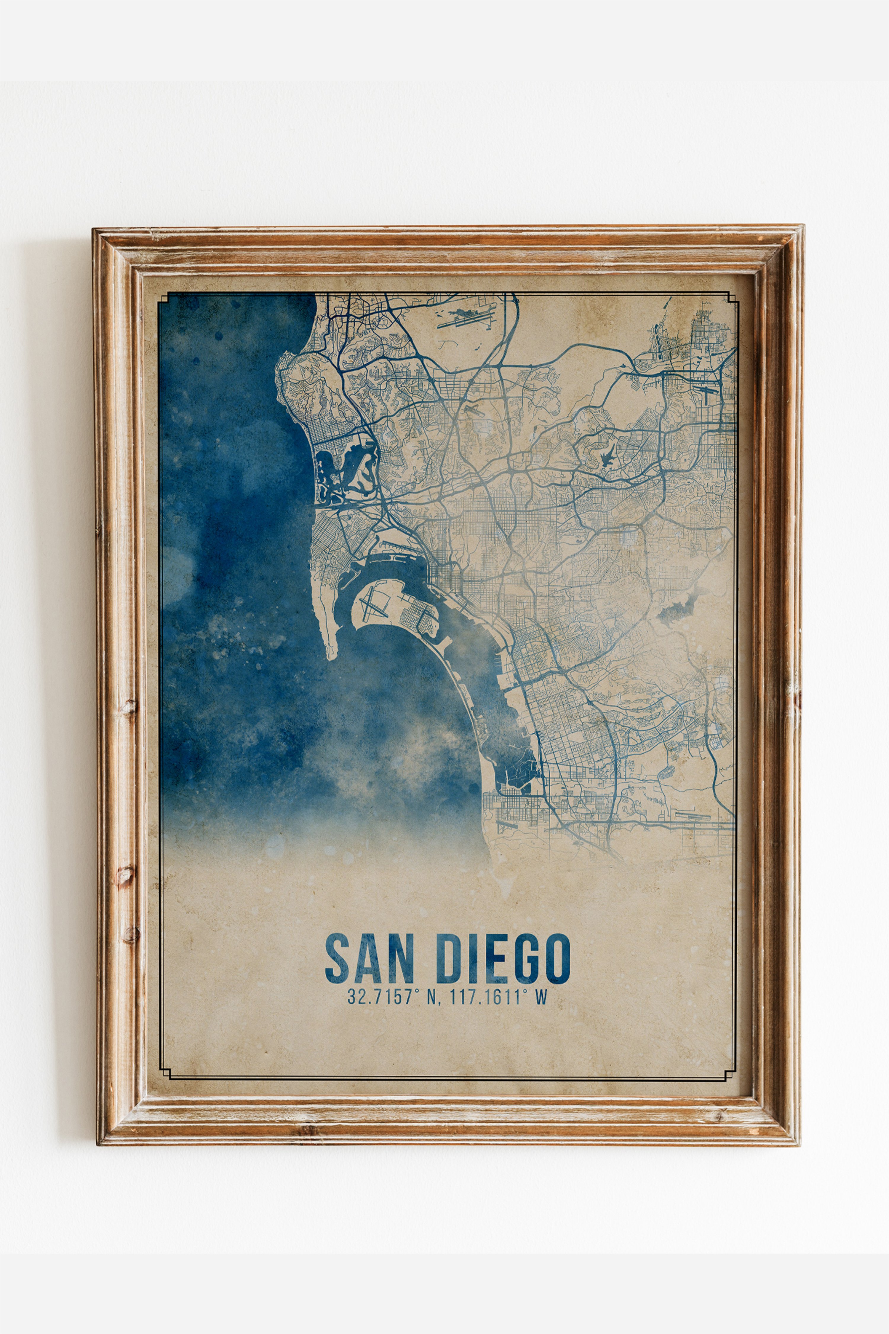 San Diego Antique Watercolor City Map Poster