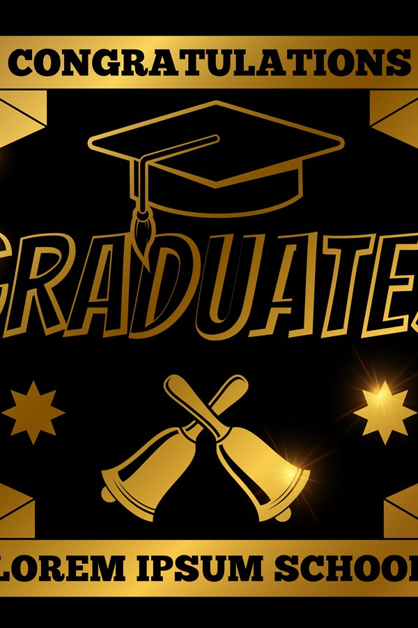 Gold graduate banner with shine elements