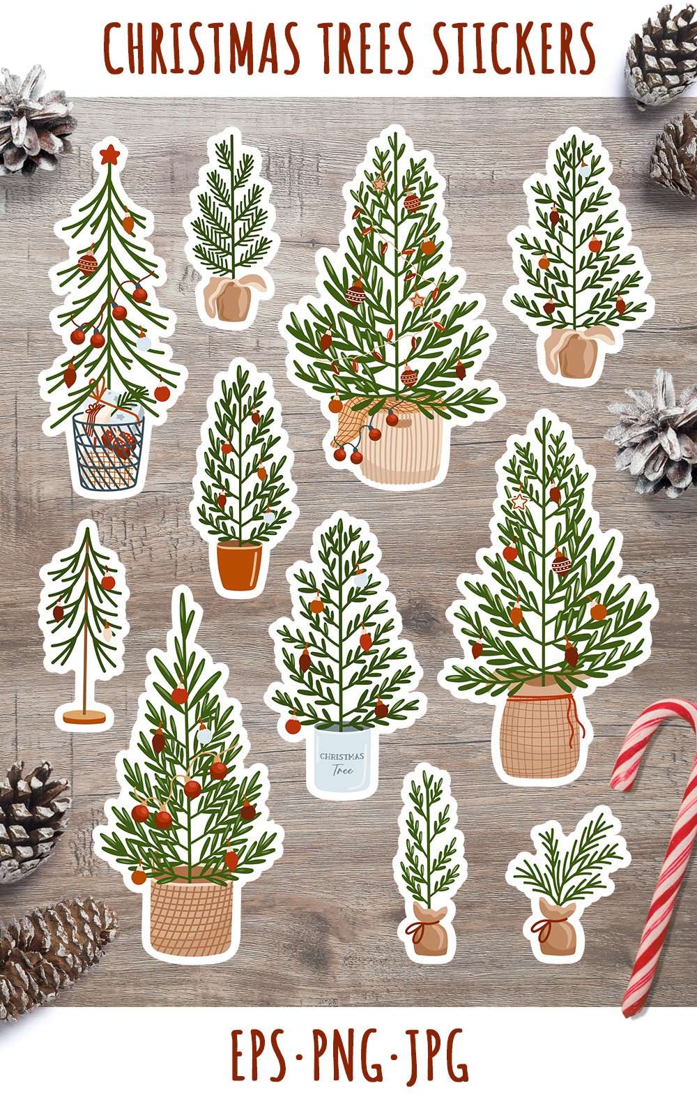Christmas tree stickers in PNG / Christmas sticker bundle