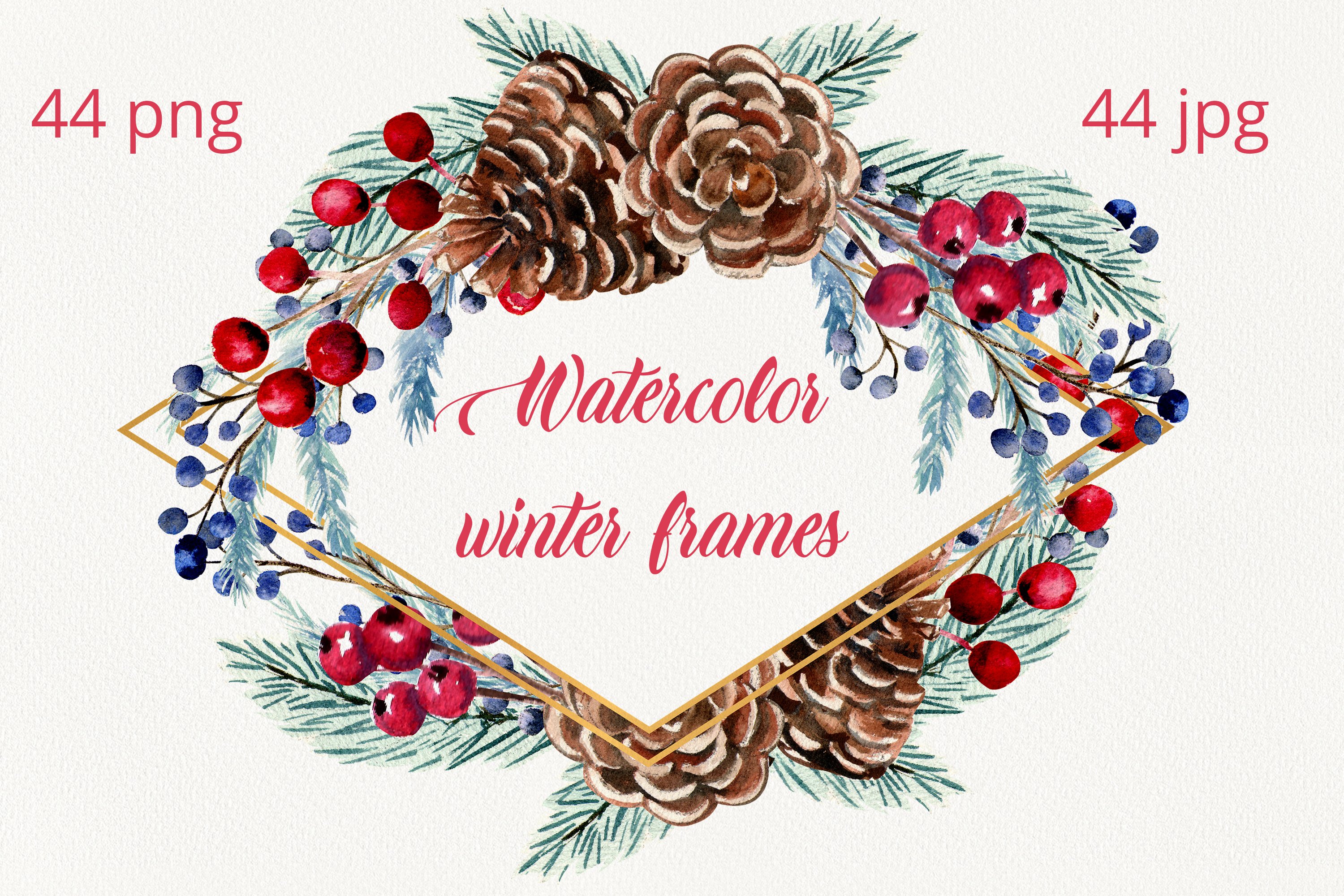 Set watercolor winter frames