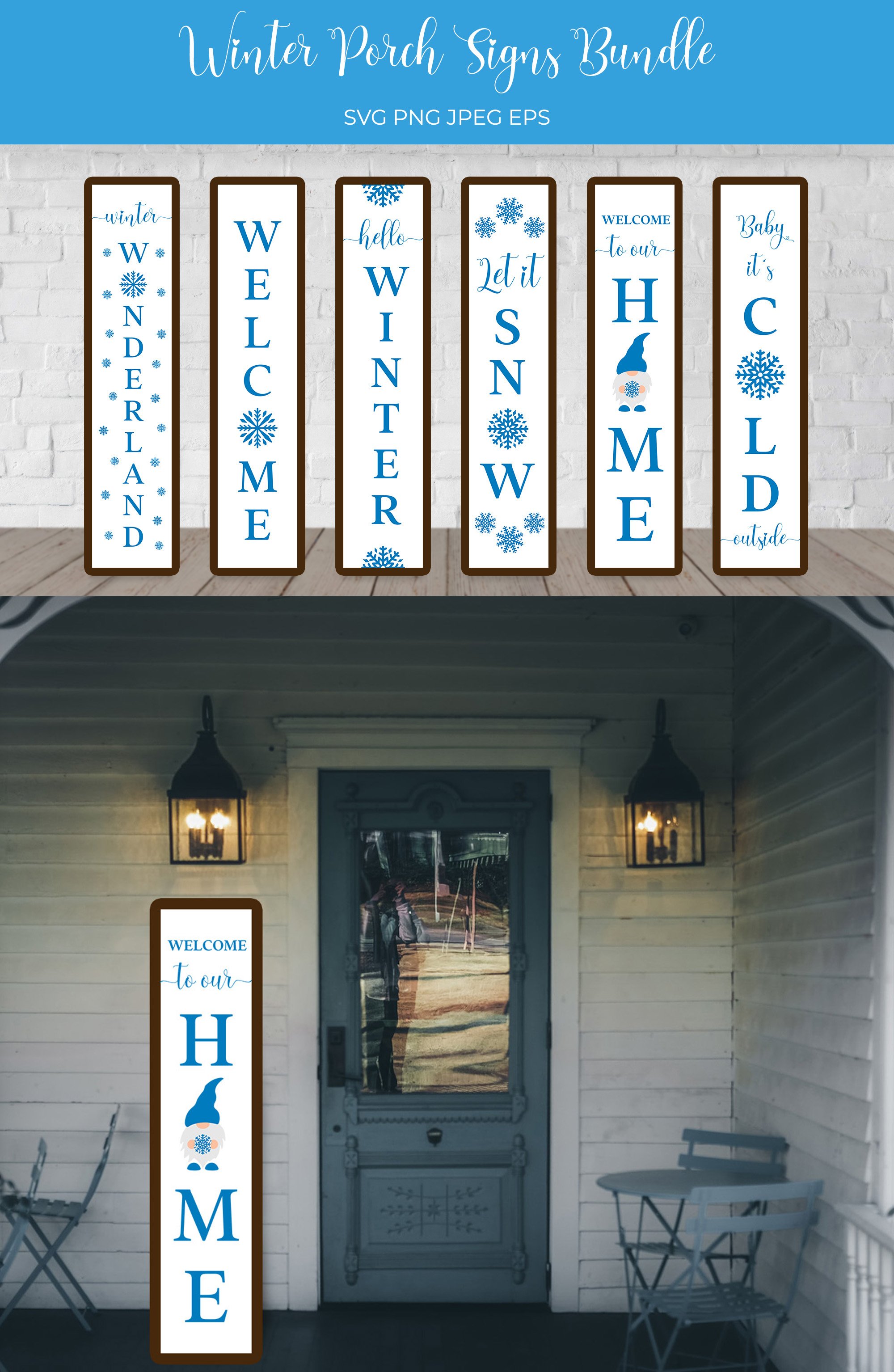 Winter Porch Sign SVG Bundle. Holidays vertical signs