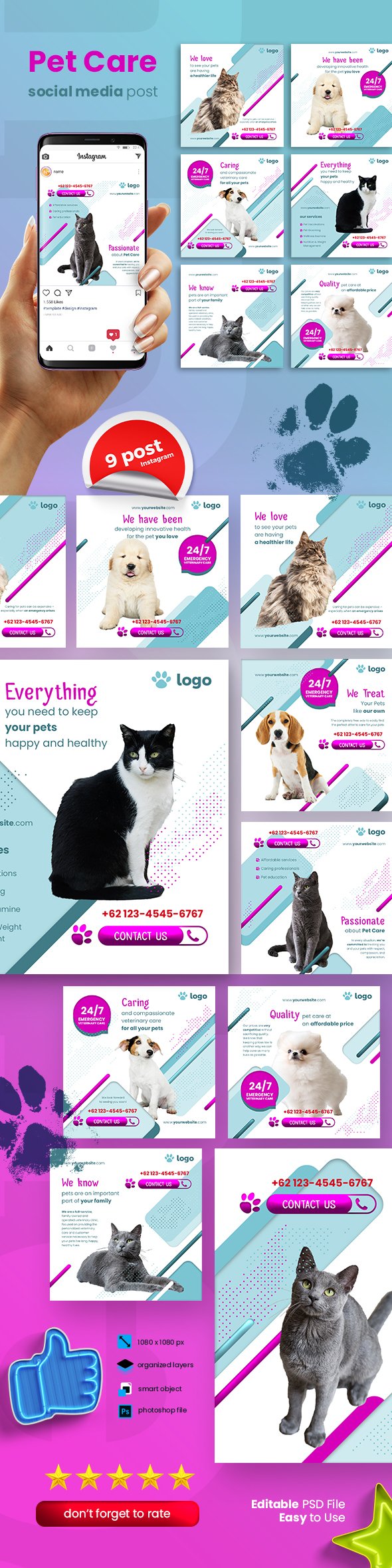 Pet Care Social Media Post template (516278)