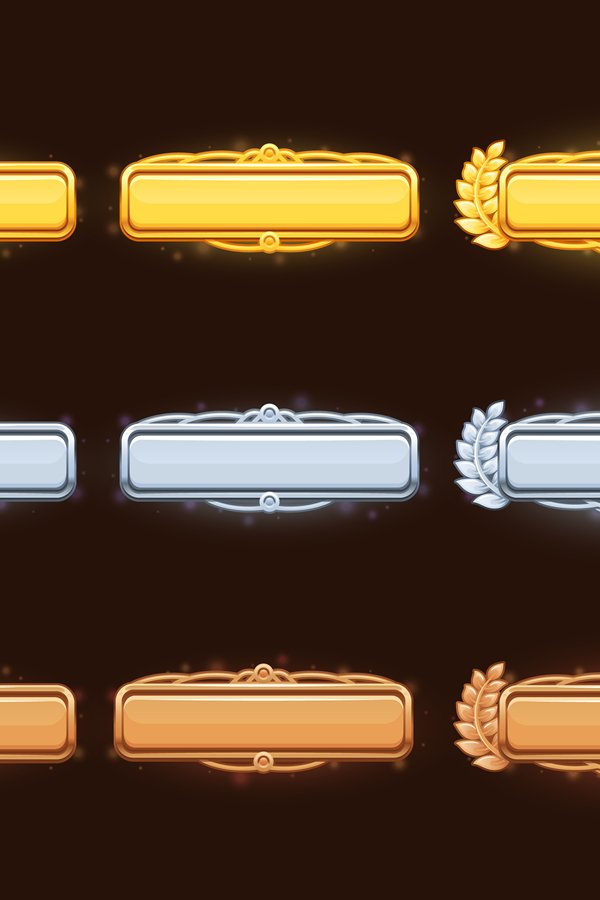 Bronze, silver and golden cartoon vector title banners