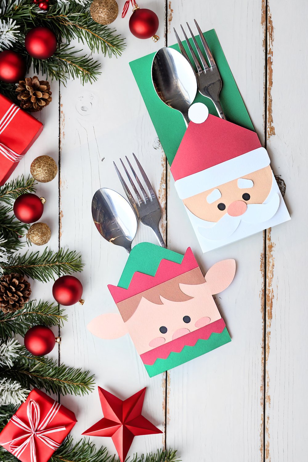 Christmas Santa and Elf Silverware Sleeve SVG File Duo