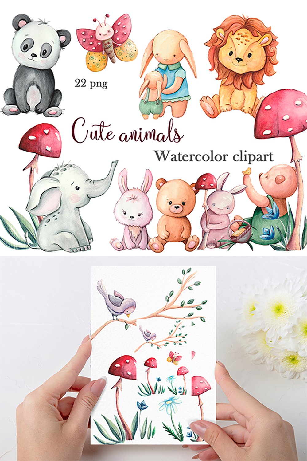 Cute animals watercolor clipart (1800010)