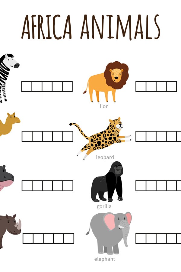 Word game for kids how named african animals vector illustra
