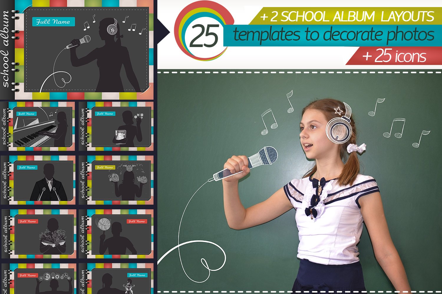 school album template and icons