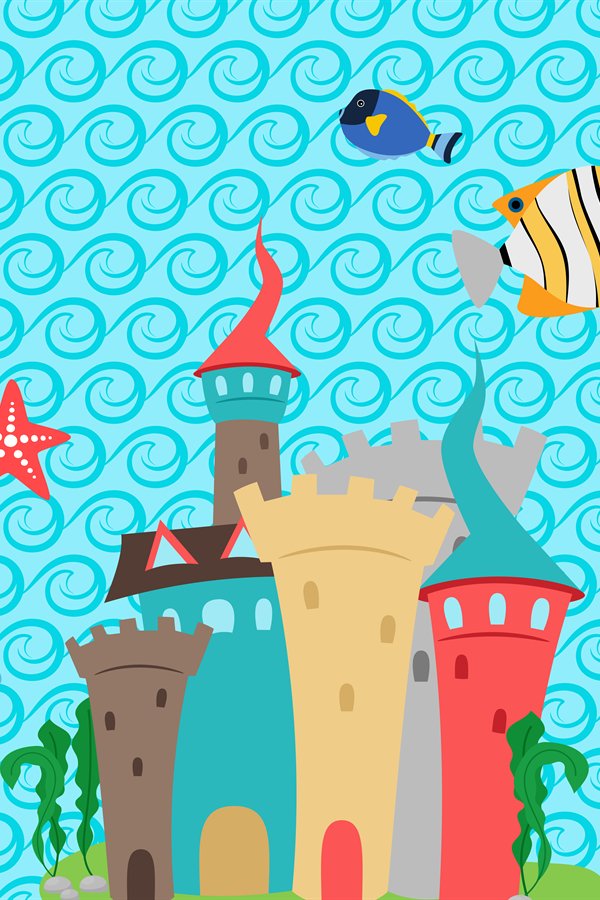 Sea castle and waves pattern wallpaper