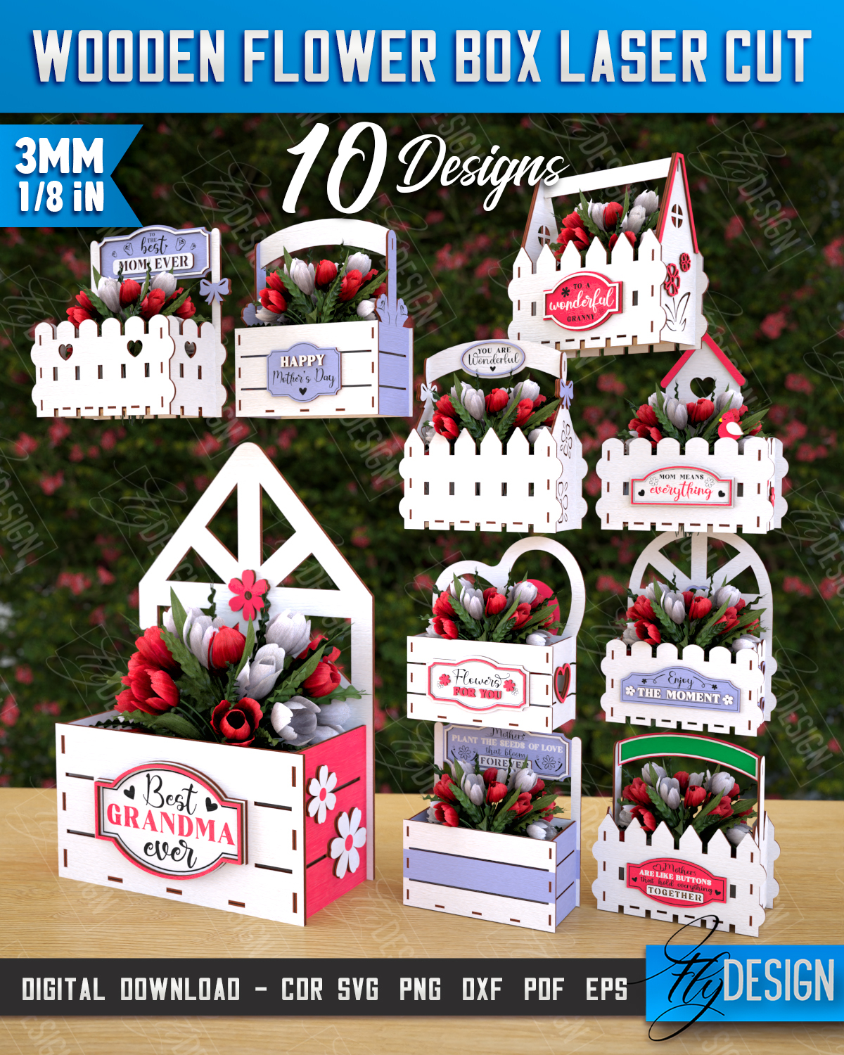 Wooden Flower Box Laser Cut Bundle, 3D Flower Gift (5483454)