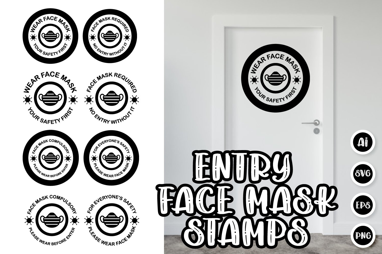 Entry Face Mask Stamps, Stickers, Signs SVG Vector Designs