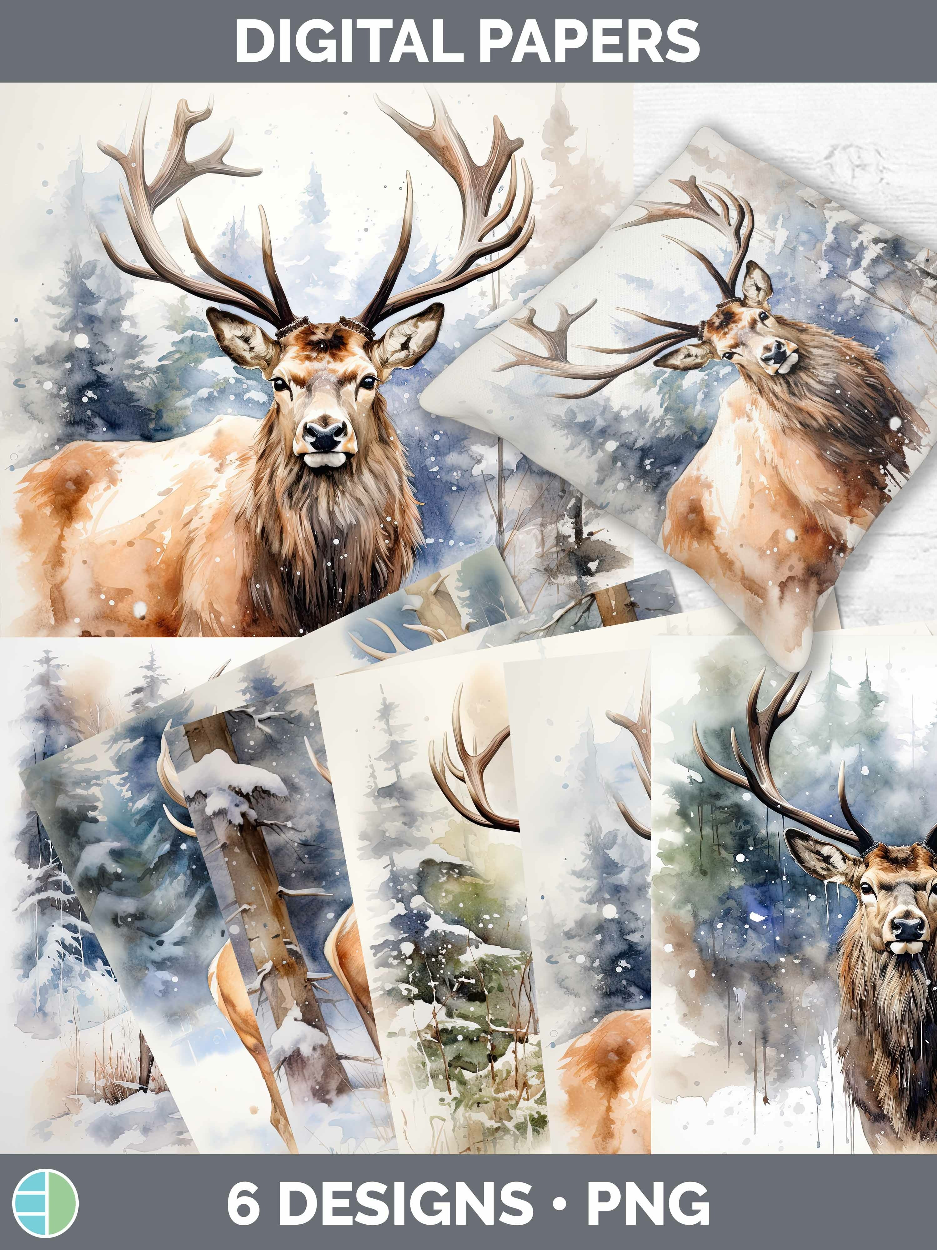 Watercolor Elk Paper Backgrounds | Bundle Digital Scrapbook