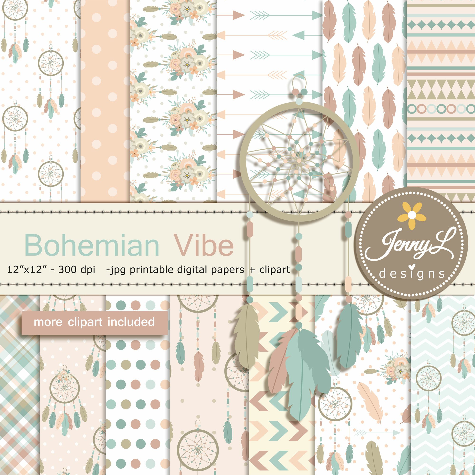 Bohemian Tribal Digital Papers and Clipart