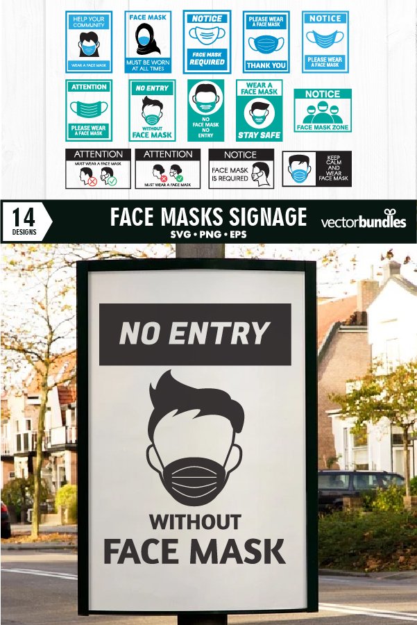Face mask signage bundle svg