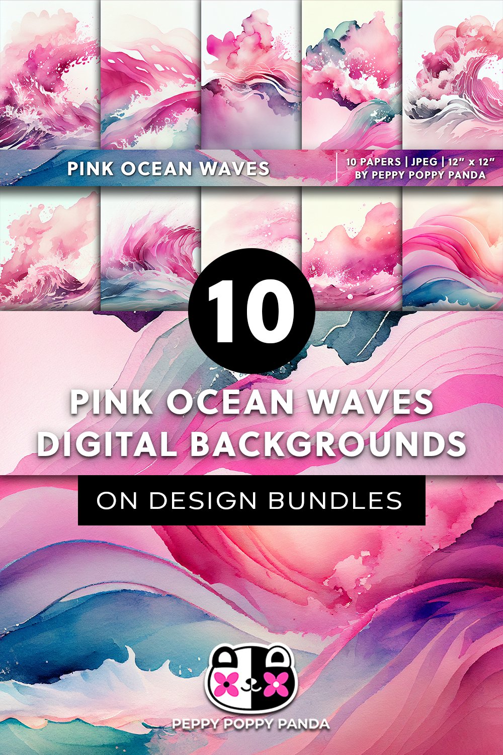 Pink Ocean Waves Background Textures - 10 Digital Papers