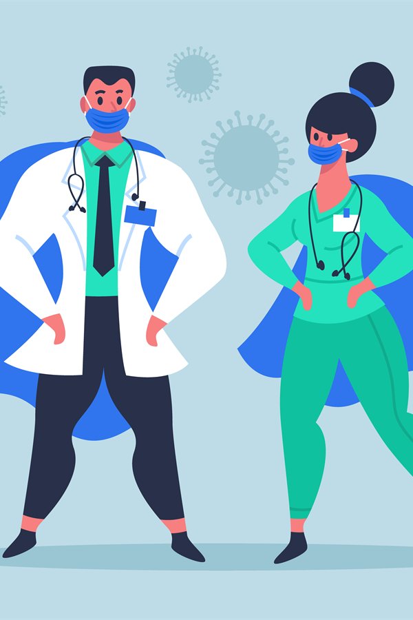 Doctor superheroes. Super doctor characters in medical masks