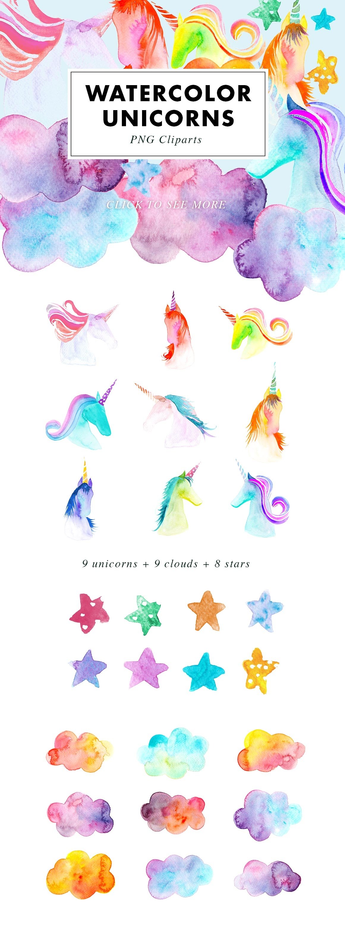 26 Watercolor Unicorn Illustrations