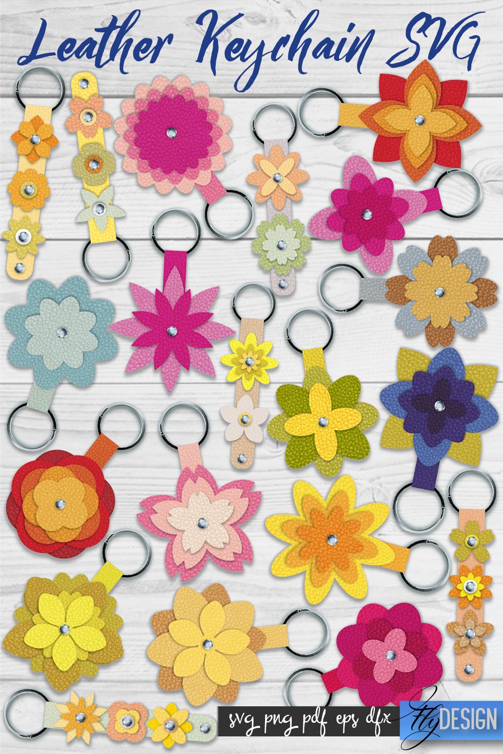 Flowers Key Fob SVG | Leather Keychain SVG | Bag Tags SVG