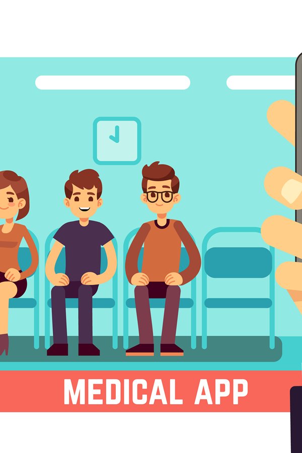 Medical phone mobile app. Healthcare and hospital vector con