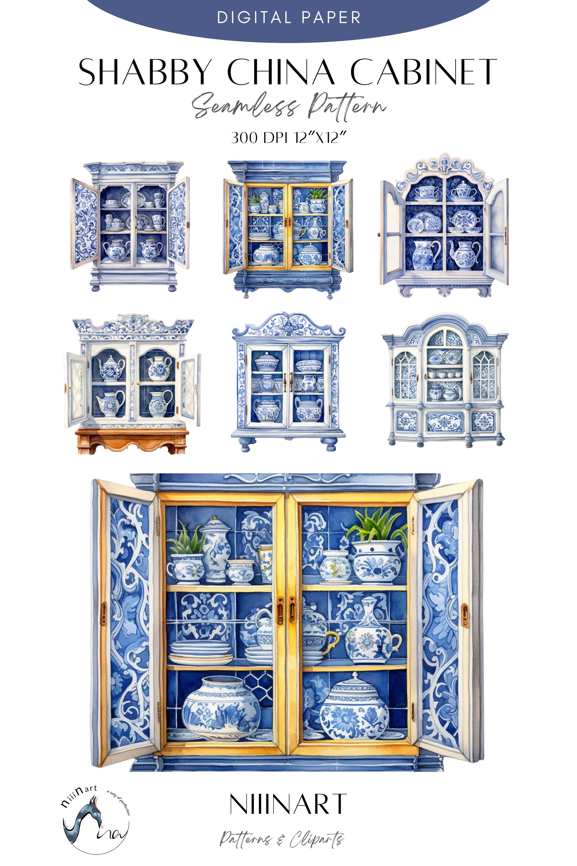 Mediterranean China Cabinet Clipart Azulejo Ceramic Cabinet