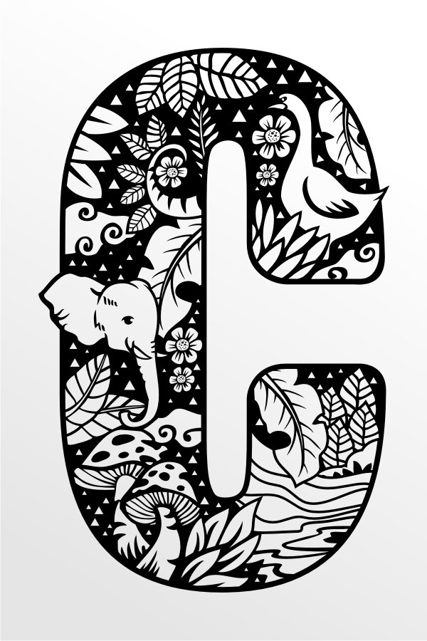 Letter C With Animals and Plants