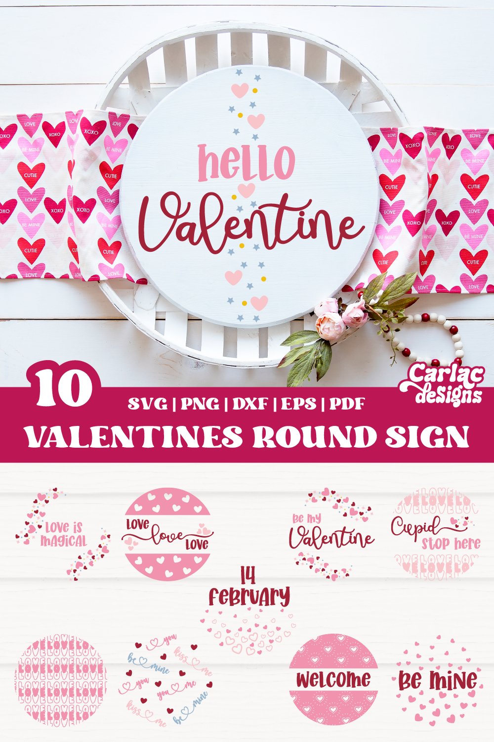 Valentine Round Sign SVG Bundle | Round Door SVG