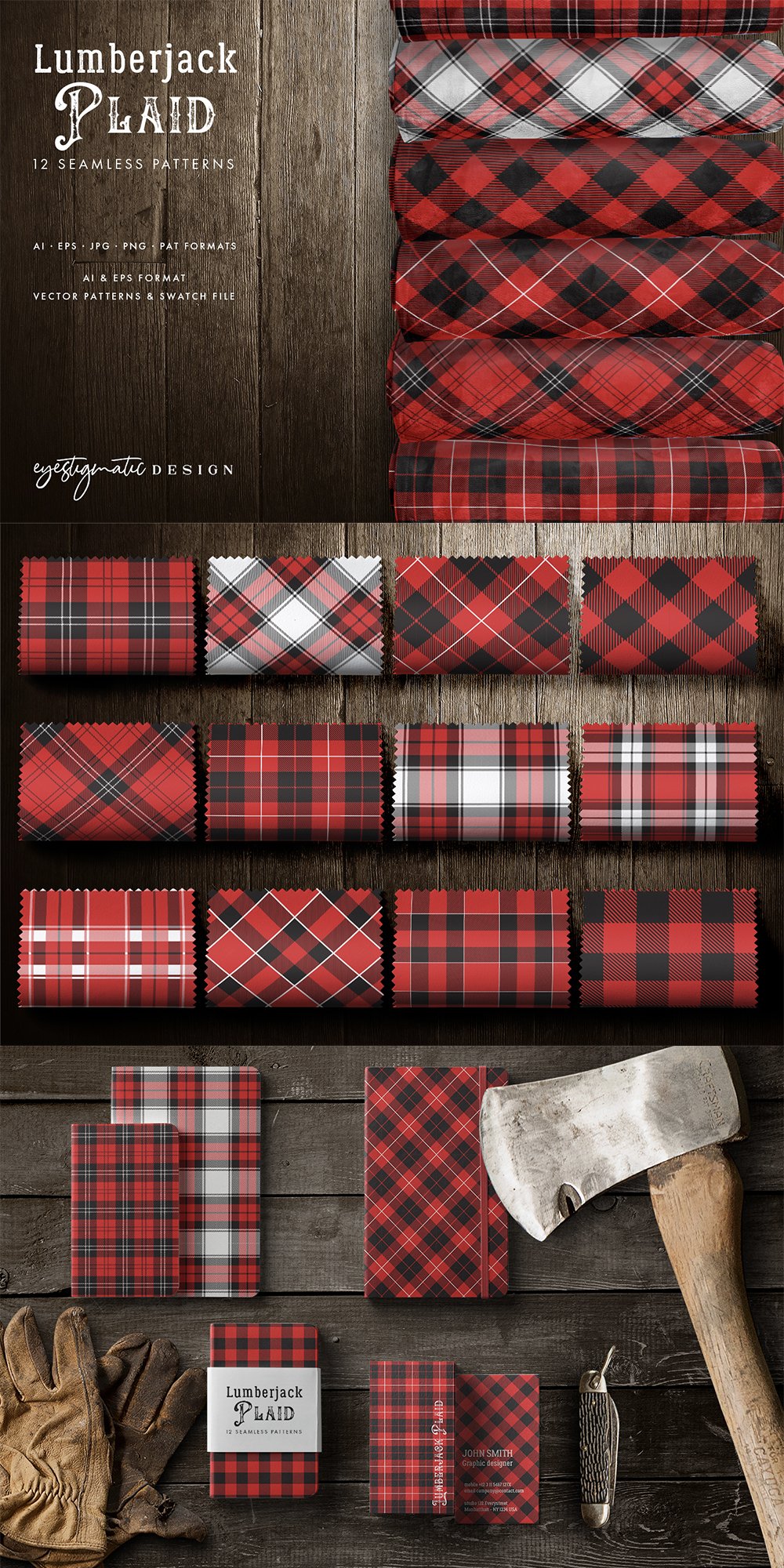 12 Seamless Red Lumberjack Plaid Digital Patterns
