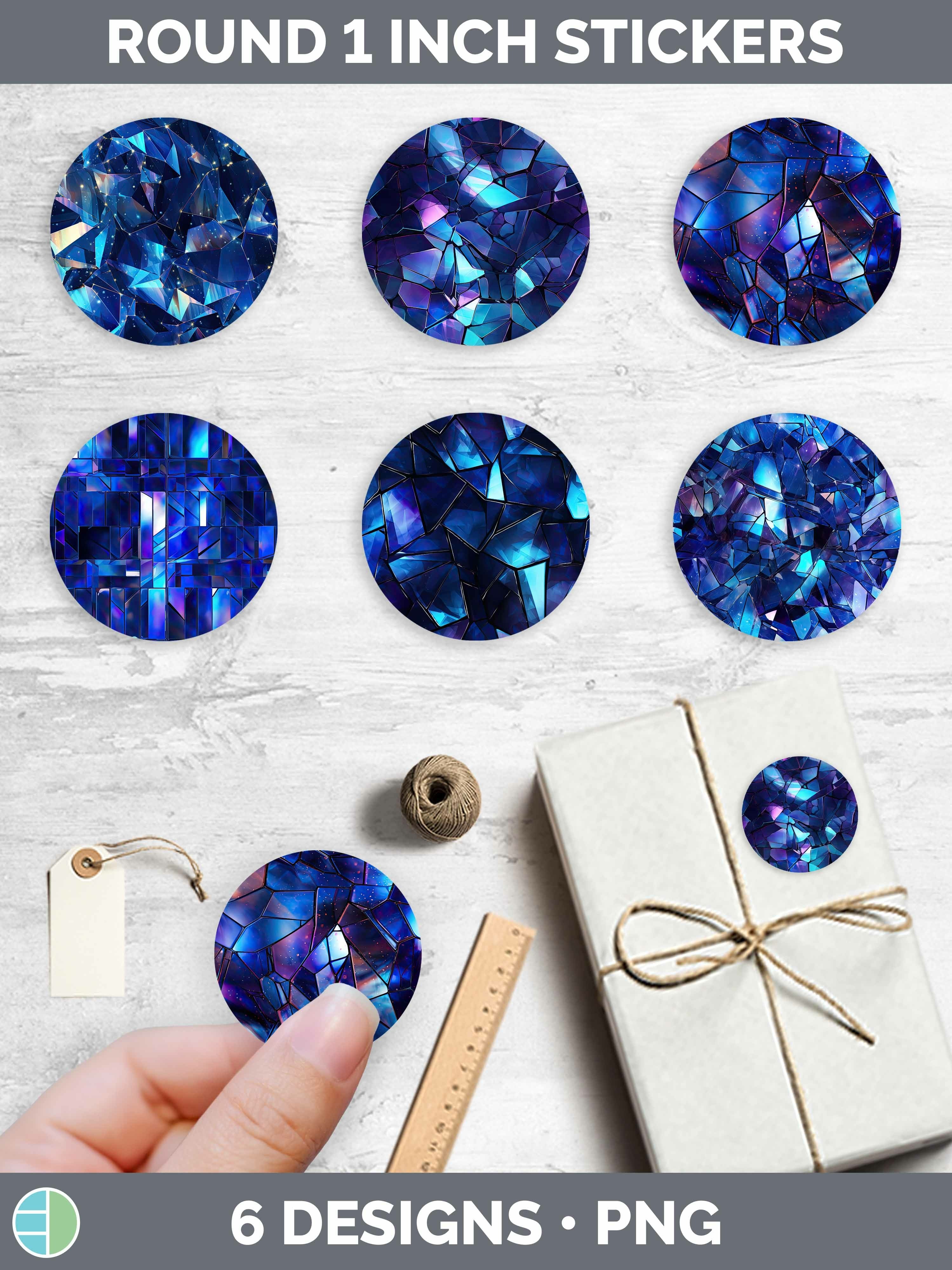 Holographic Dark Blue Stickers | Round Labels Bundle
