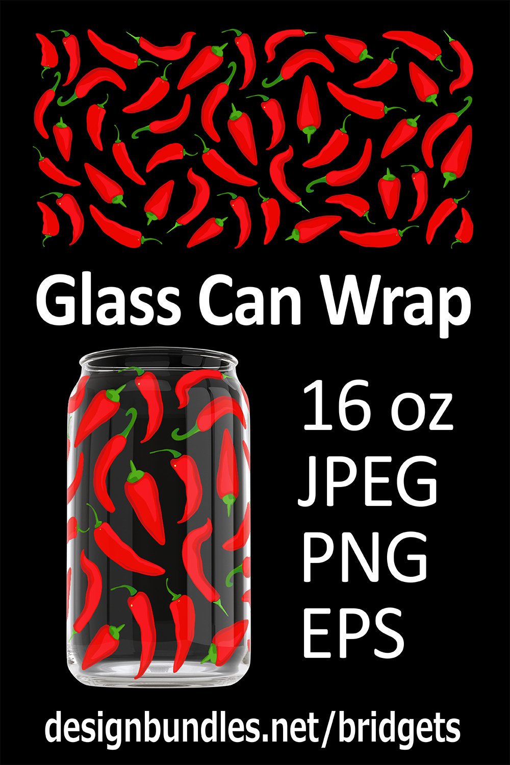 Red chilli pepper patterned glass jar wrap