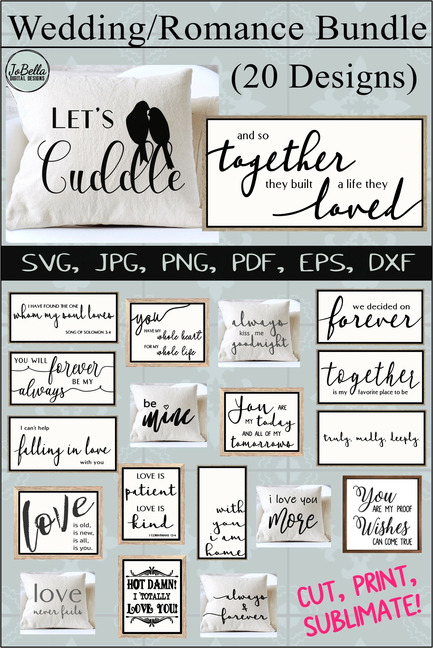 Romantic Wedding and Valentine SVG Bundle I 20 Designs