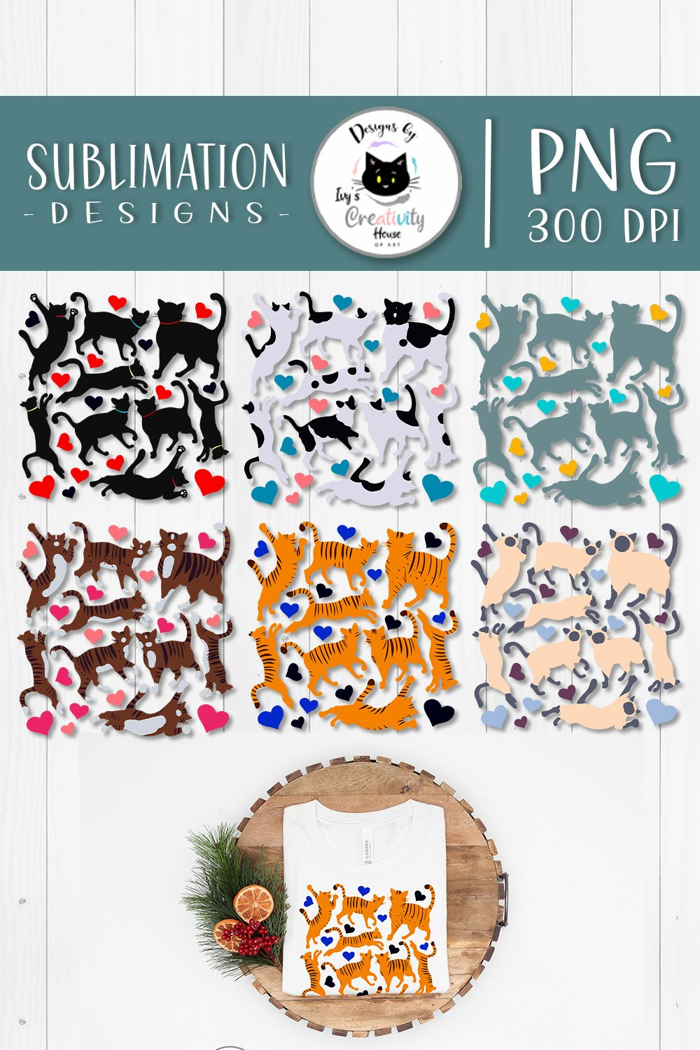 Cat Silhouette Pattern | Cat Sublimation Designs