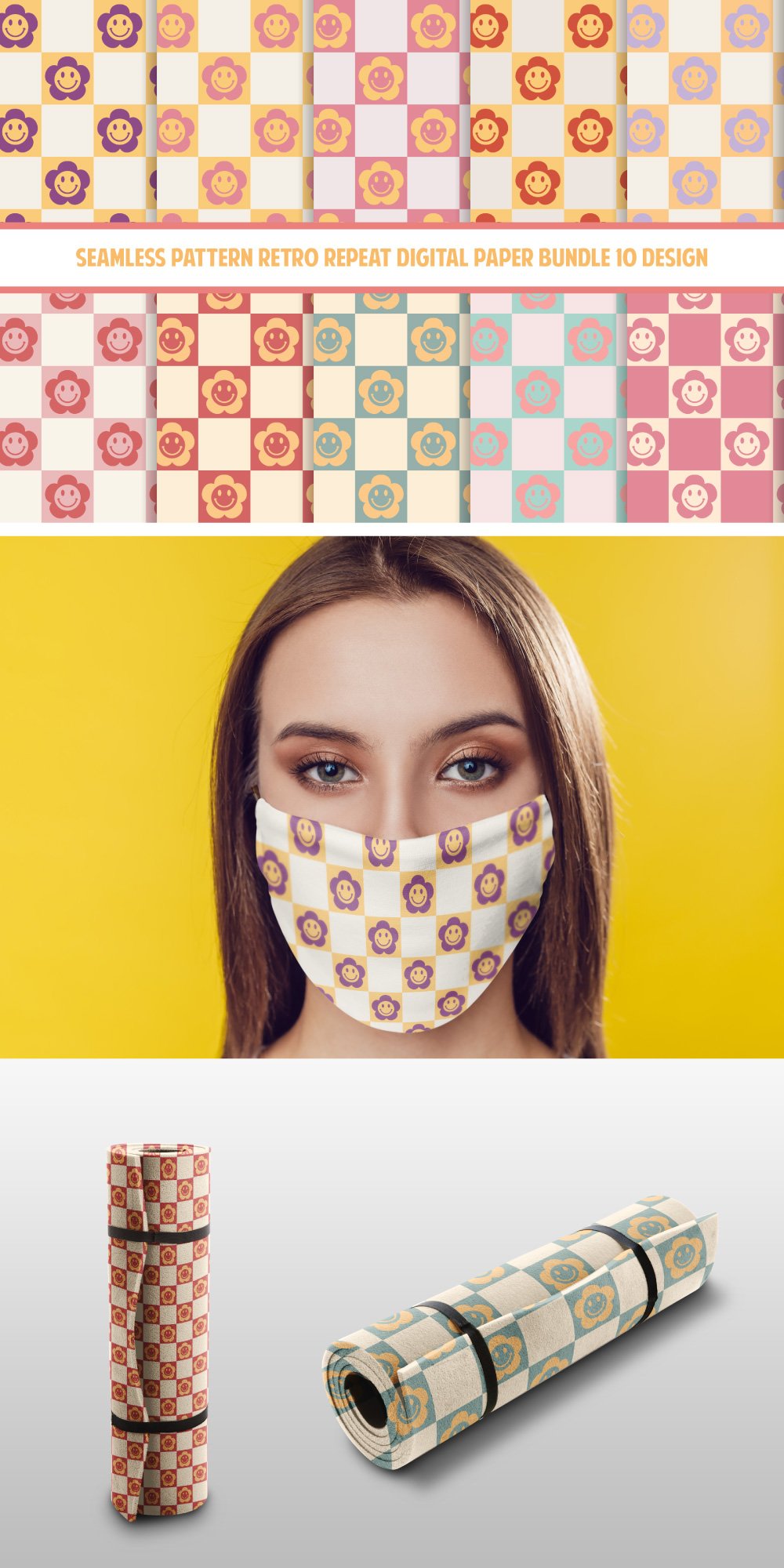 Happy Retro Groovy Checkerboard Seamless Digital Paper