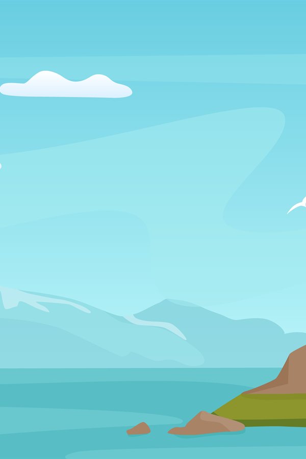 Sea landscape with beacon. Lighthouse tower on coast with ro