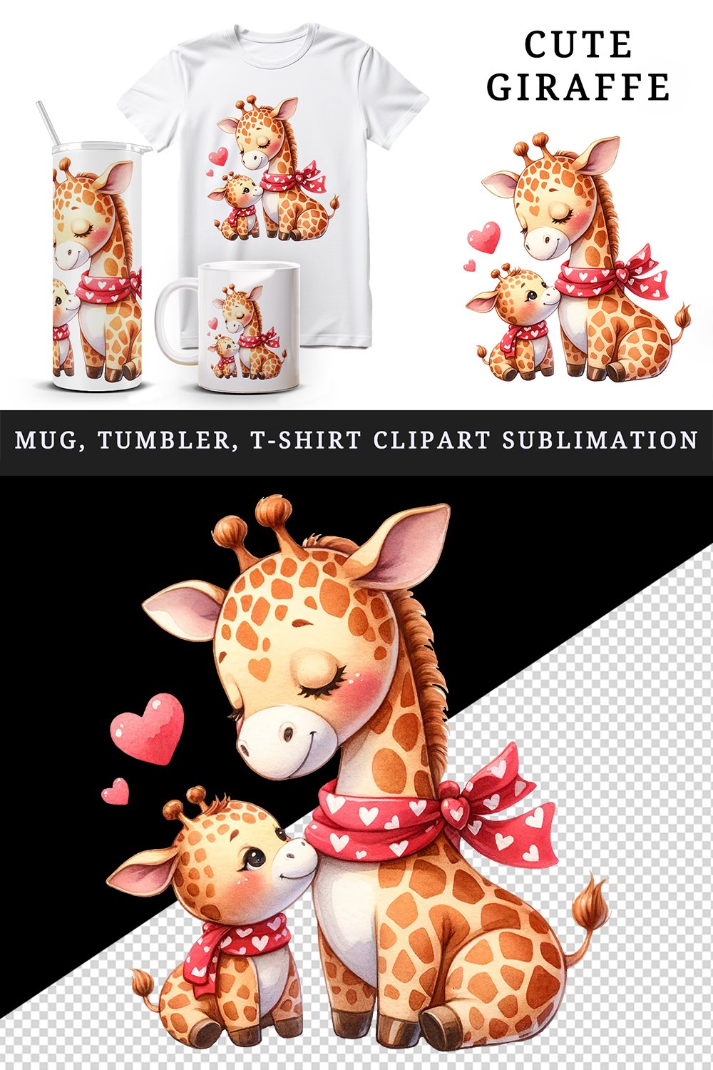 Cute giraffe mom tumbler mug wrap clipart sublimation design