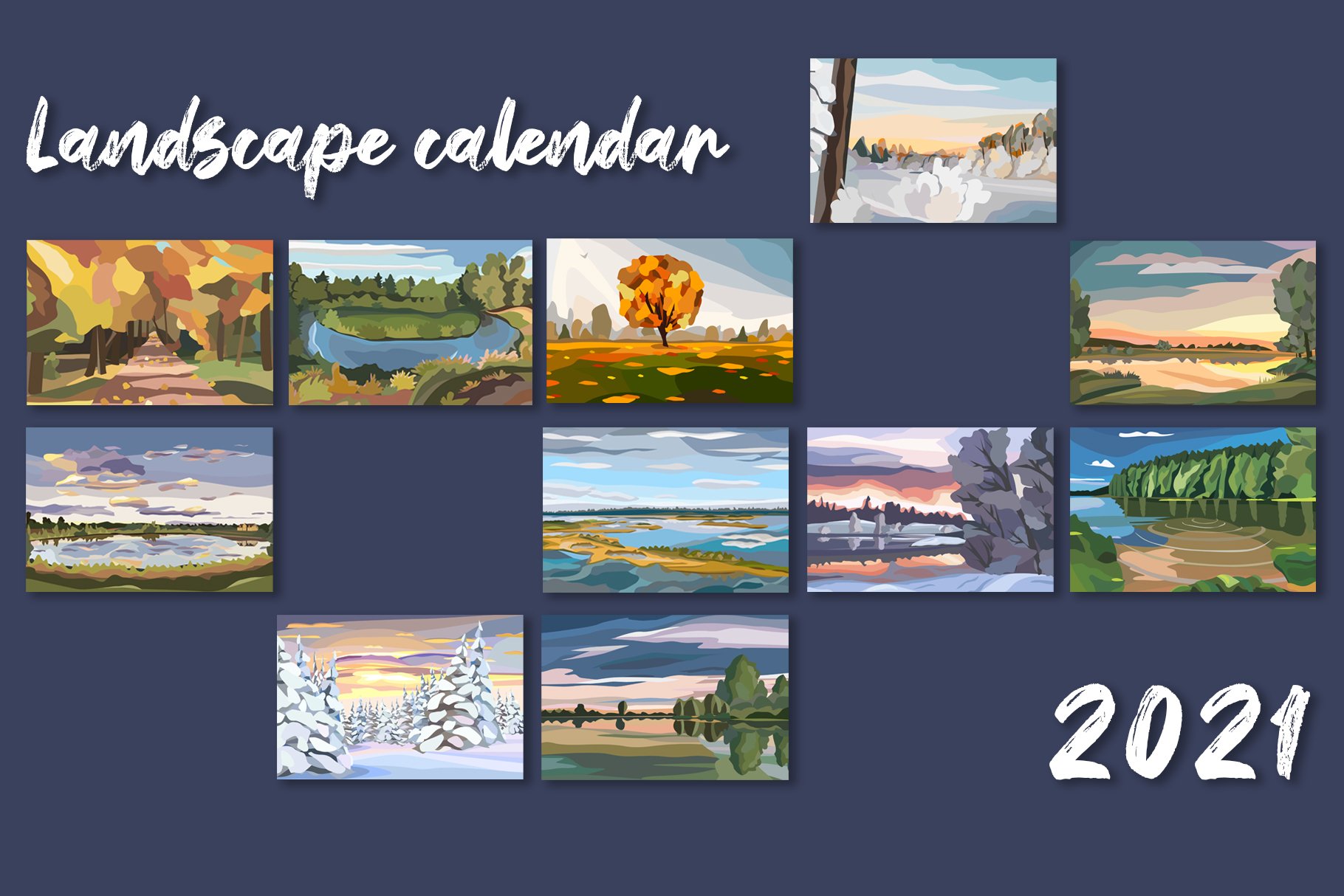 12 vector landscapes with seasons for calendar