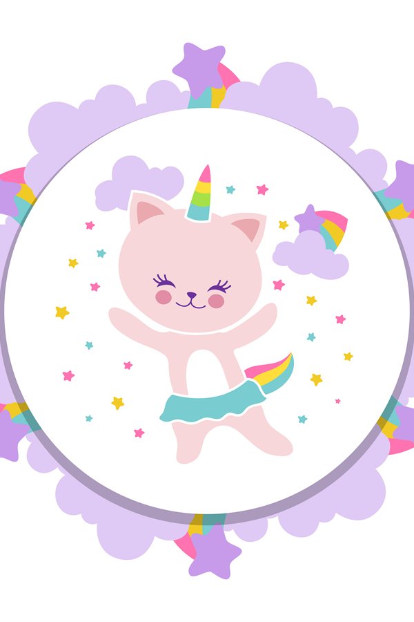 Cute happy cat banner design. Cartoon kitten with stars and