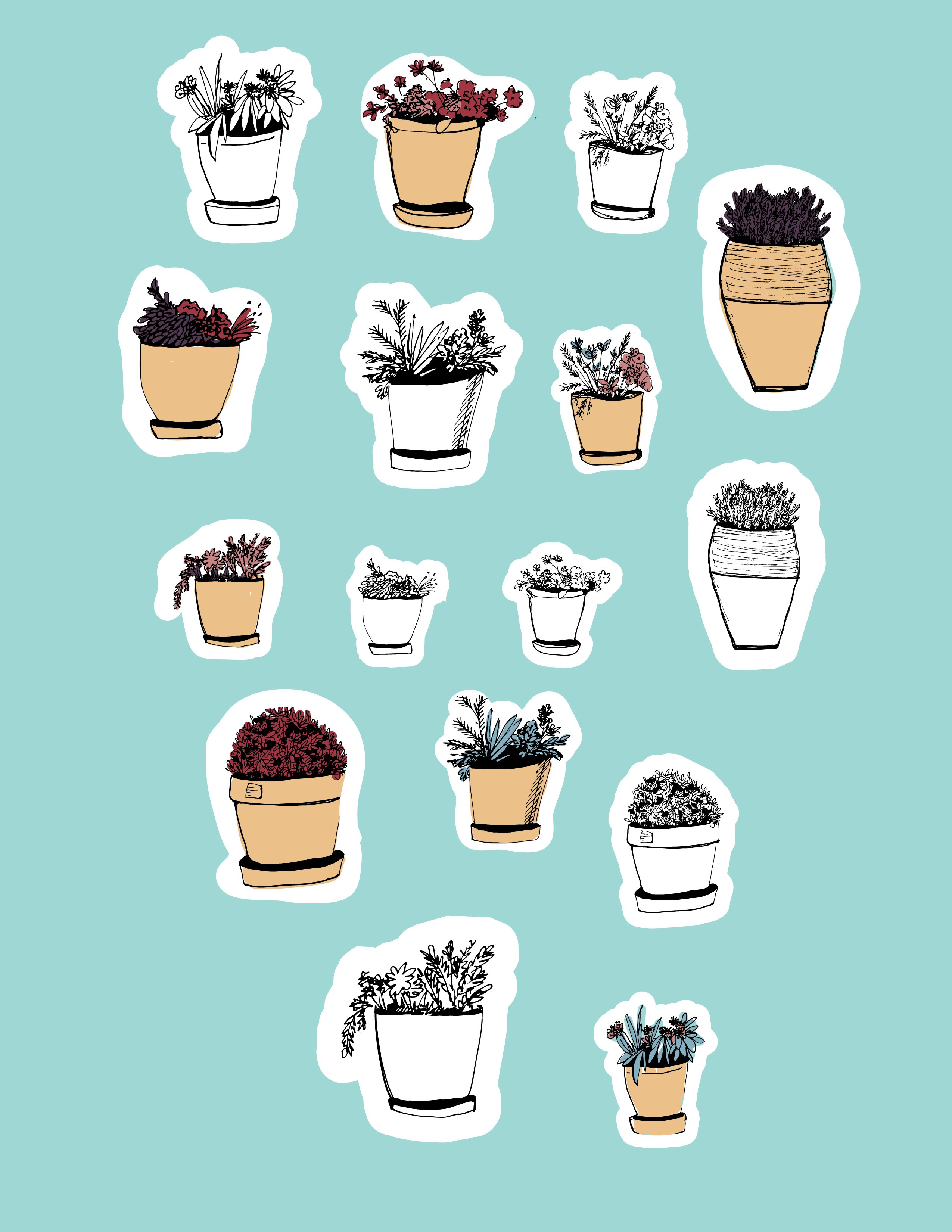 Plants in pot stickers BUNDLE (1004423)