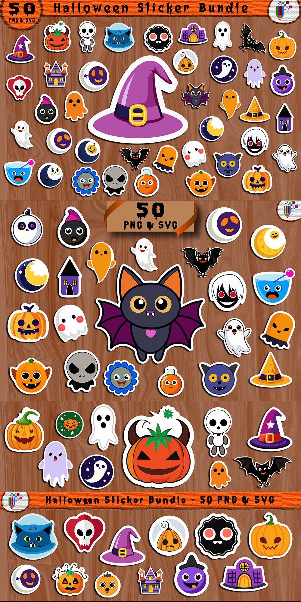Halloween Sticker Bundle Printable Stickers 50 PNG (4620721)
