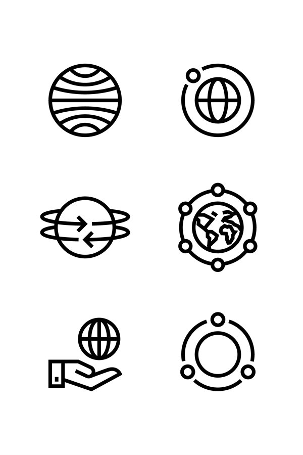 Globe line icons. World earth outline symbols for web interf
