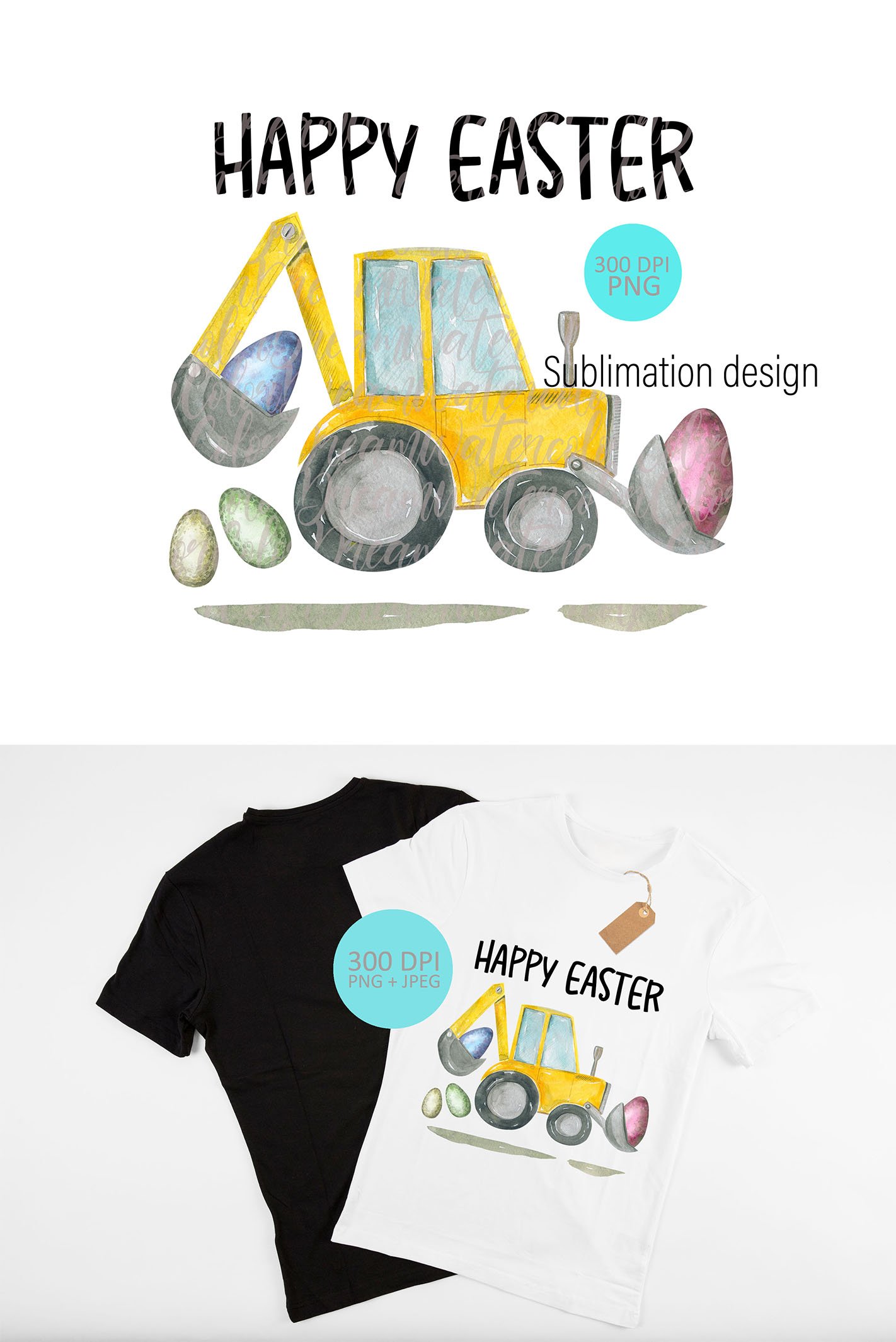 Happy Easter eggs construction truck