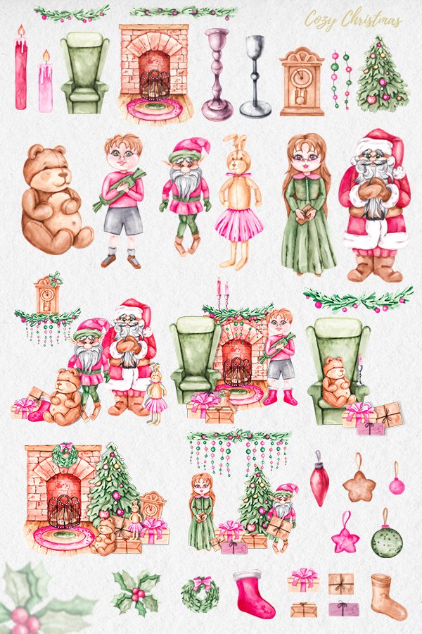 Watercolor clipart with Christmas 36 watercolor illustration