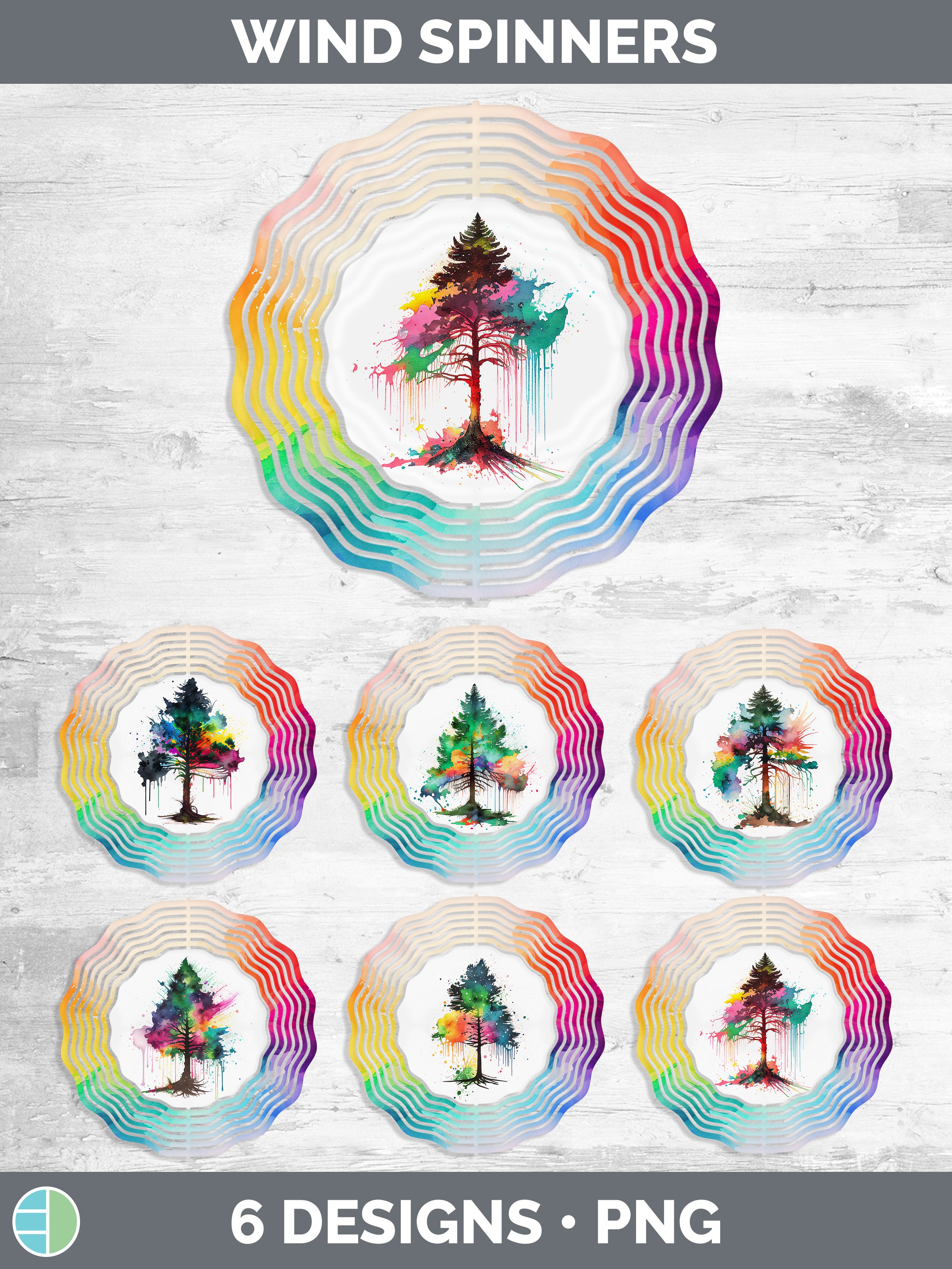 Rainbow Pine Trees Wind Spinner | Sublimation Spinner Design