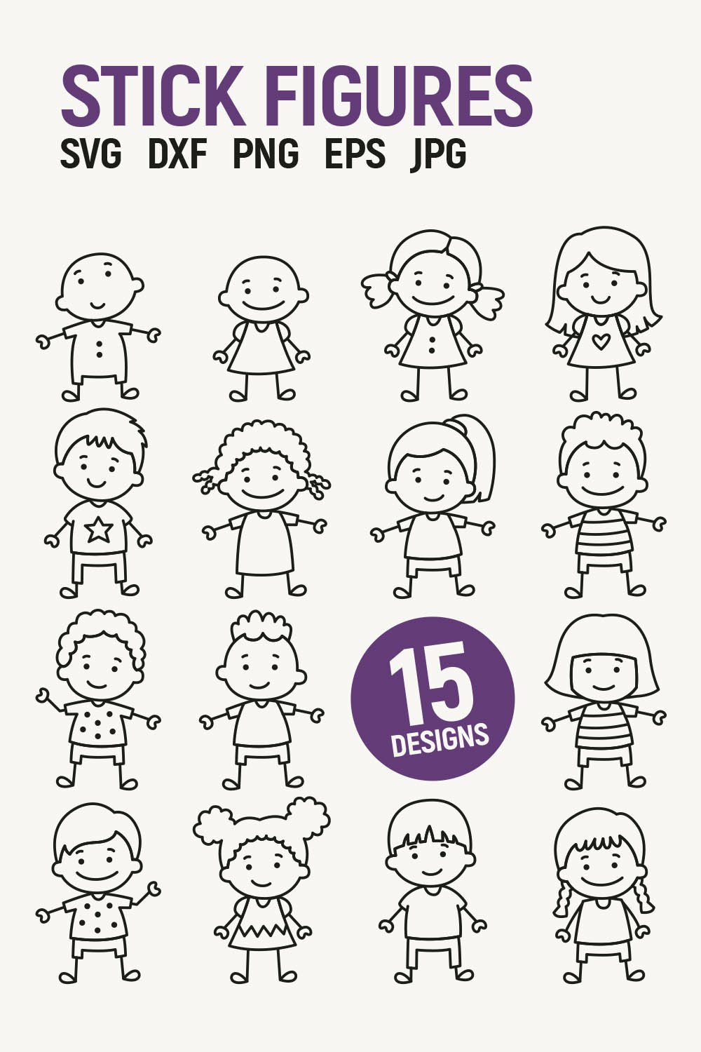 Stick Figures, Doodle Children, Stick kids. Stickers