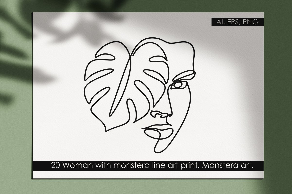Monstera line art. Minimalist art