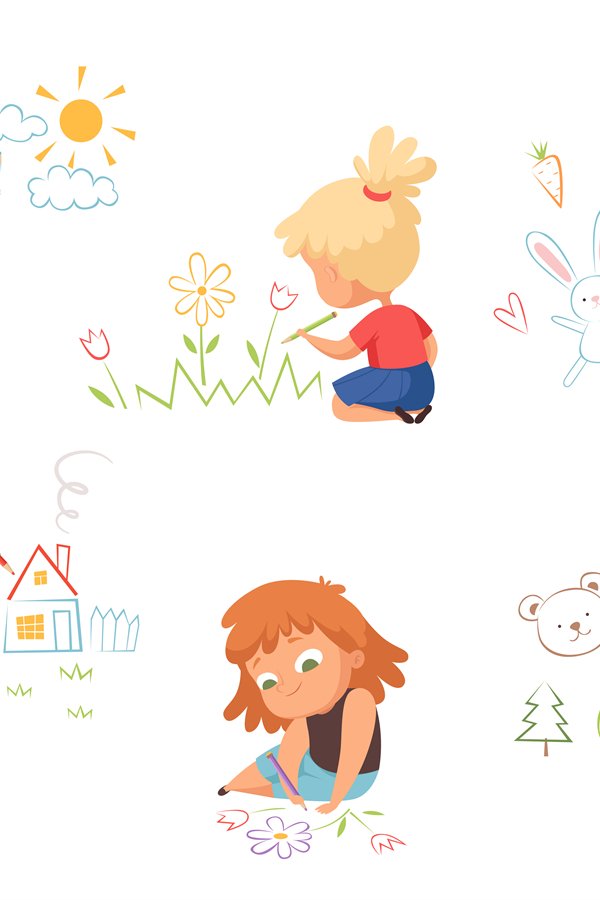 Kids drawing. Children artists educational funny cute childr